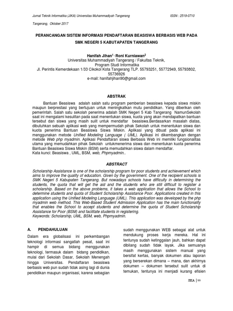 Sistem Pendaftaran Beasiswa Web SMK Tangerang | PDF | Karier & Perkembangan