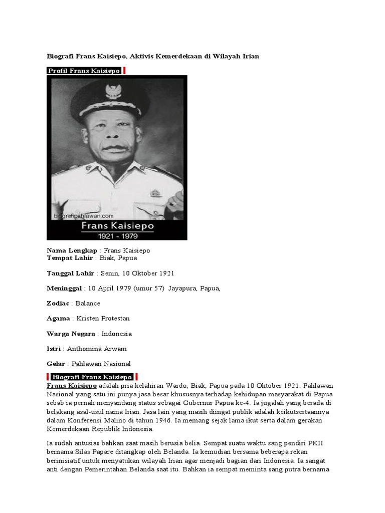 Biografi Frans Kaisiepo | PDF