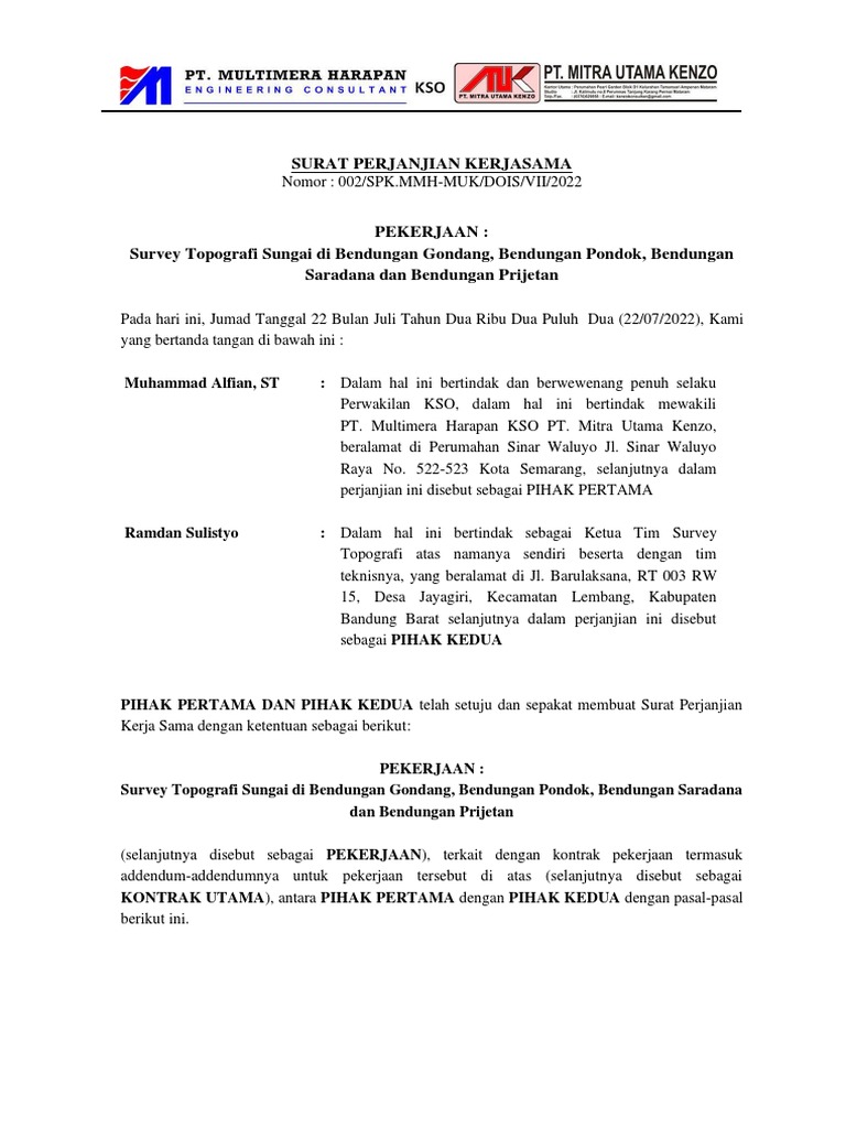 Draft Kontrak Subkon Topografi | PDF