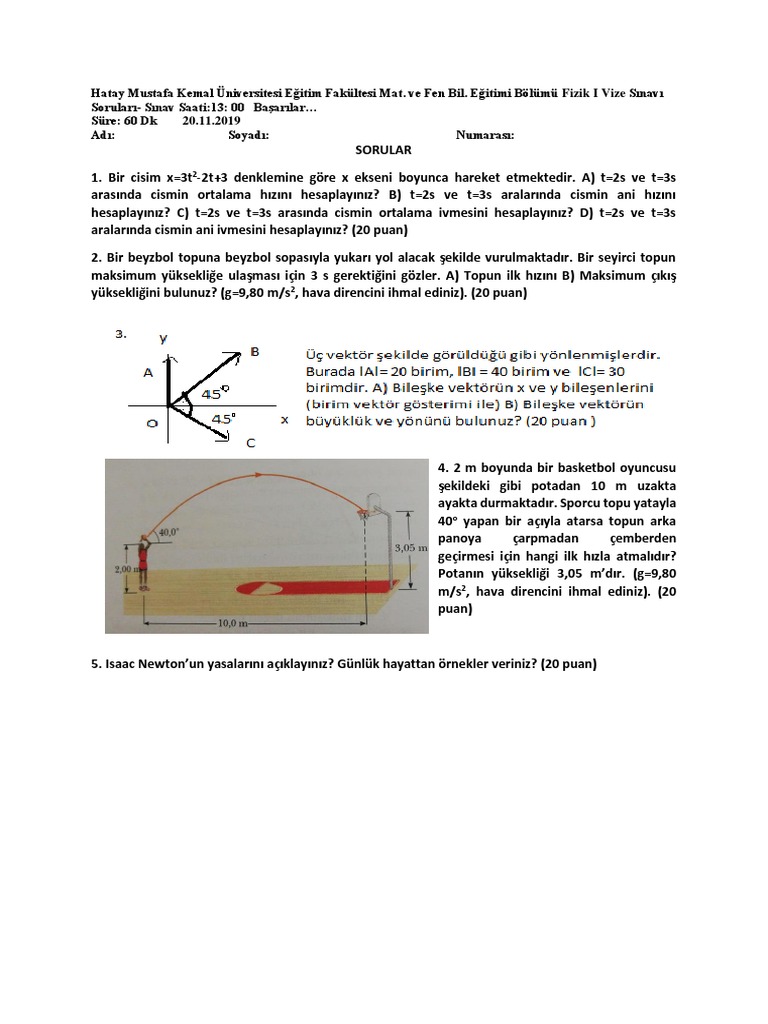 Vize Genel Fizik 19.11.2019 | PDF