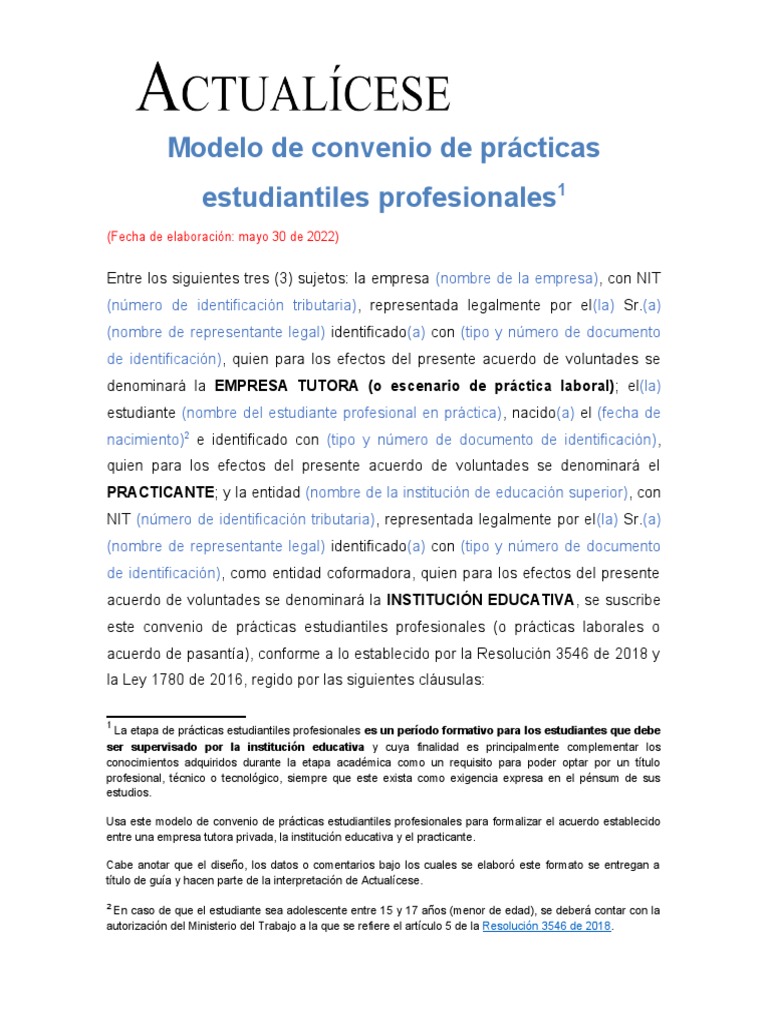 VA22 Convenio de Practicas Estudiantiles | PDF | Educación más alta ...
