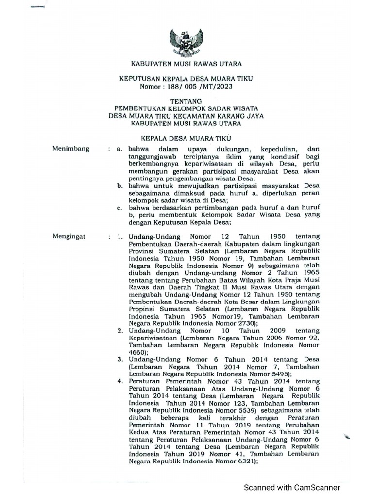 SK Pokdarwis Desa Muara Tiku | PDF