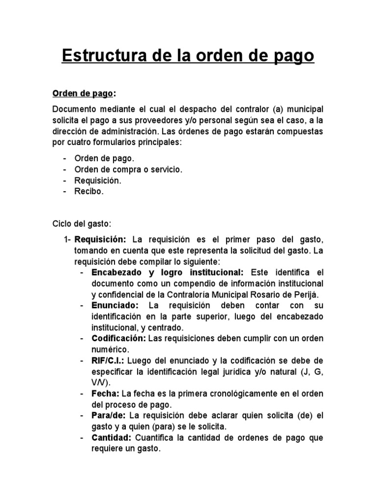 Estructura de La Orden de Pago | PDF