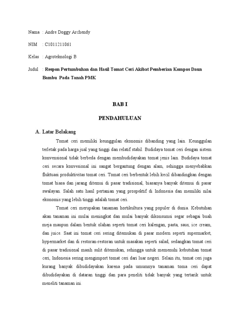 Cekaman Pemberian Kompos Daun Bambu Terhadap Pertumbuhan Dan Hasil Produksi Tomat Ceri Pada ...
