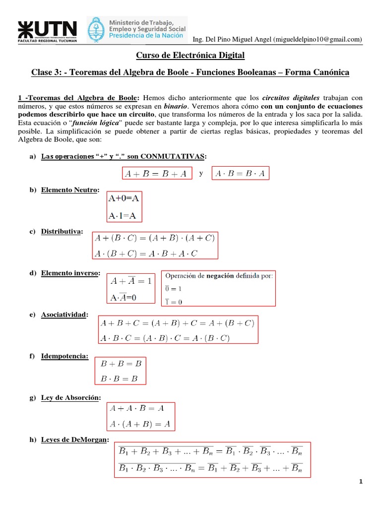 Clase 3 - Electronica Digital - Teoremas y Funciones y Forma Canonica ...