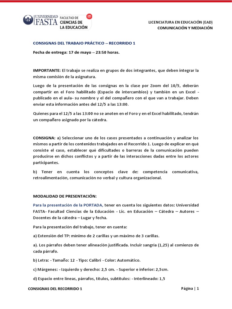 Consignas Del TP - Recorrido I | PDF | Enseñando | Maestros