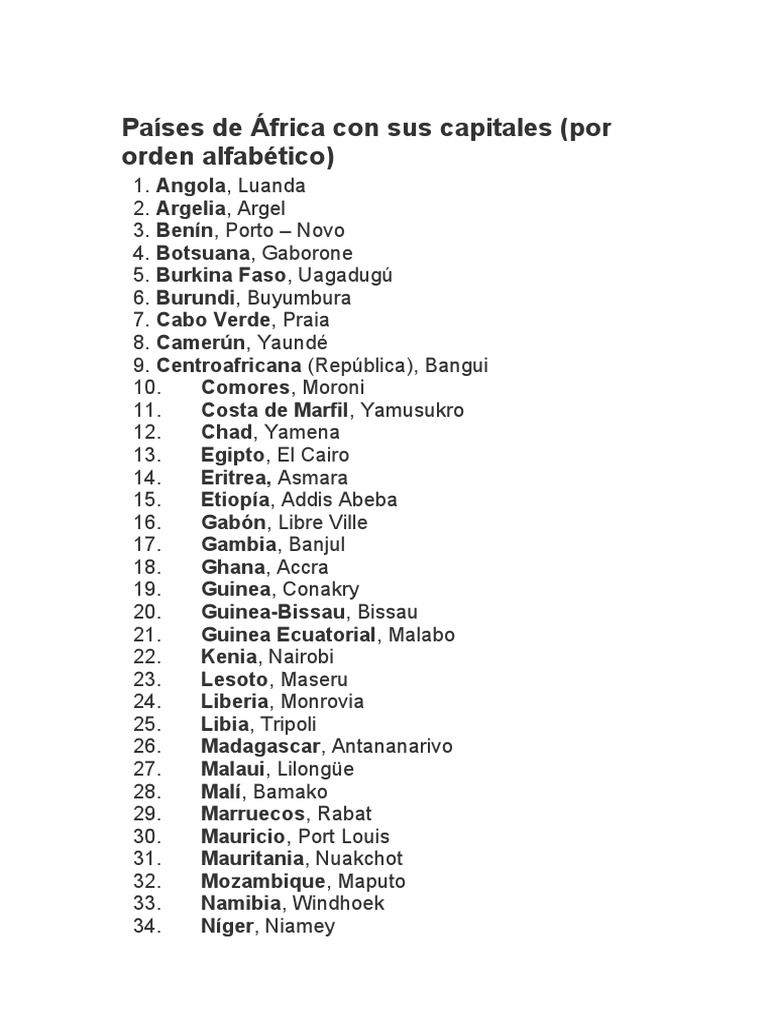 Países de África Con Sus Capitales | PDF | África | Aptitud física