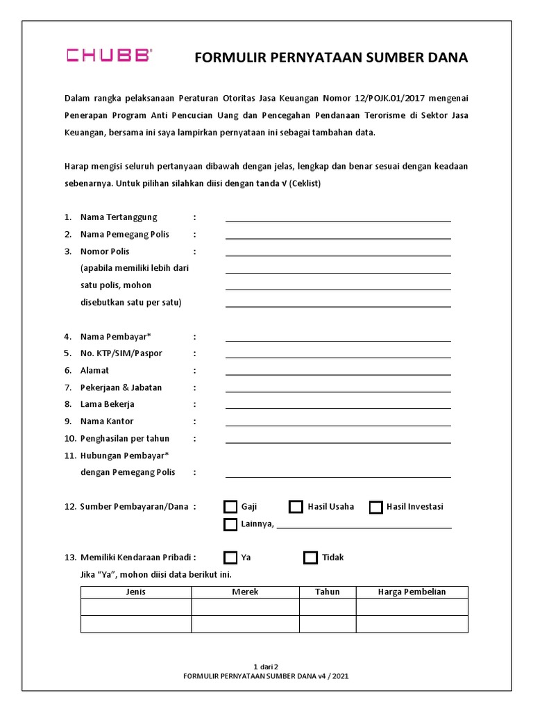 FORMULIR PERNYATAAN SUMBER DANA v4-2021- FIN 221221 | PDF