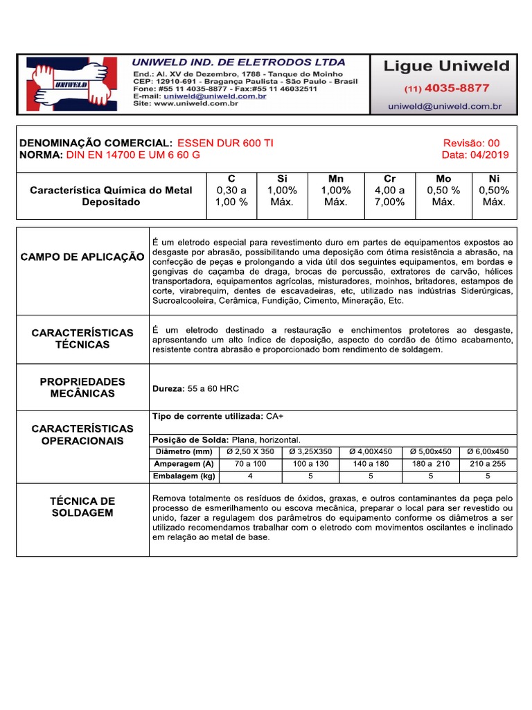 Ficha Técnica Essen DUR 600 TI DIN EN 14700 E UM 6 60 G | PDF