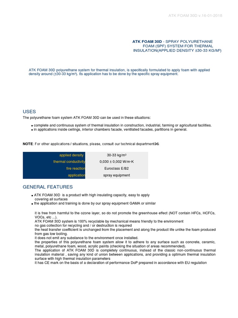 TDS - en - Atk Foam - 30D | PDF | Polyurethane | Applied And ...