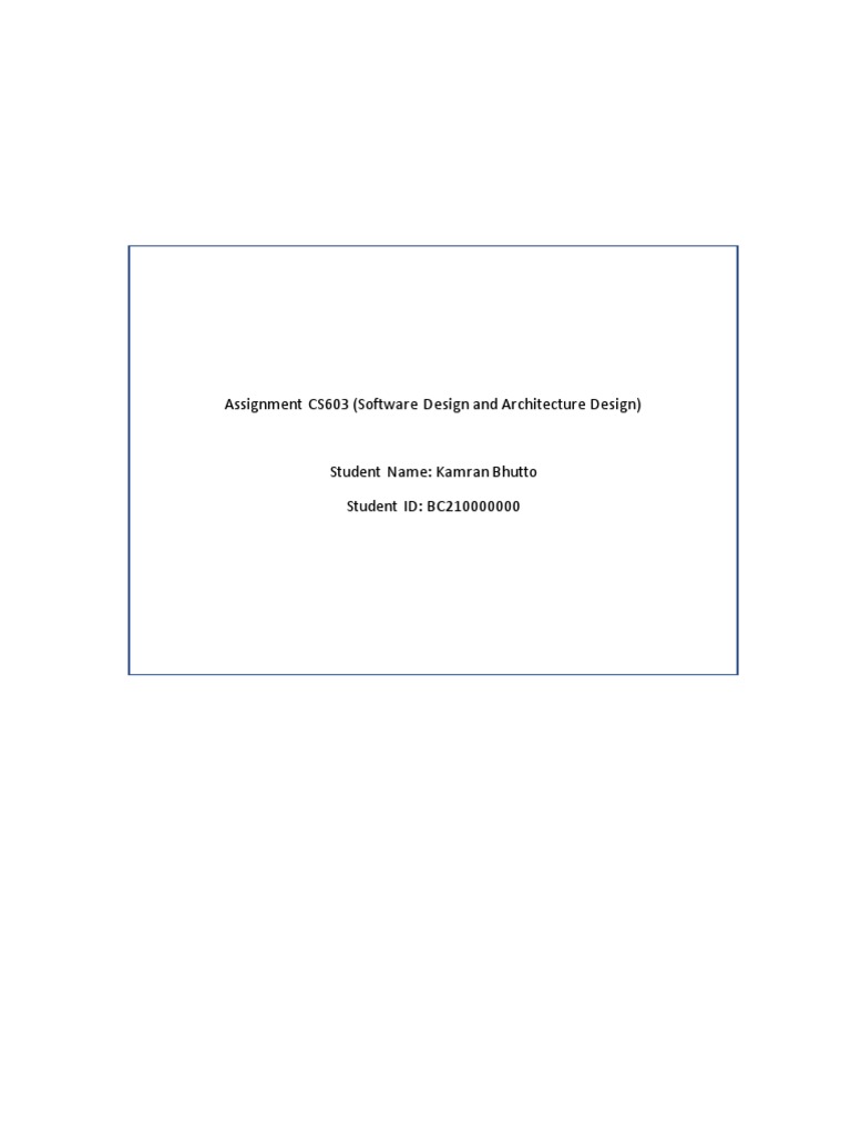 Kamran Bhutto Assignment CS603 Software Design and Architecture Design ... Kamran Bhutto Assignment CS603 Software Design and Architecture Design ...