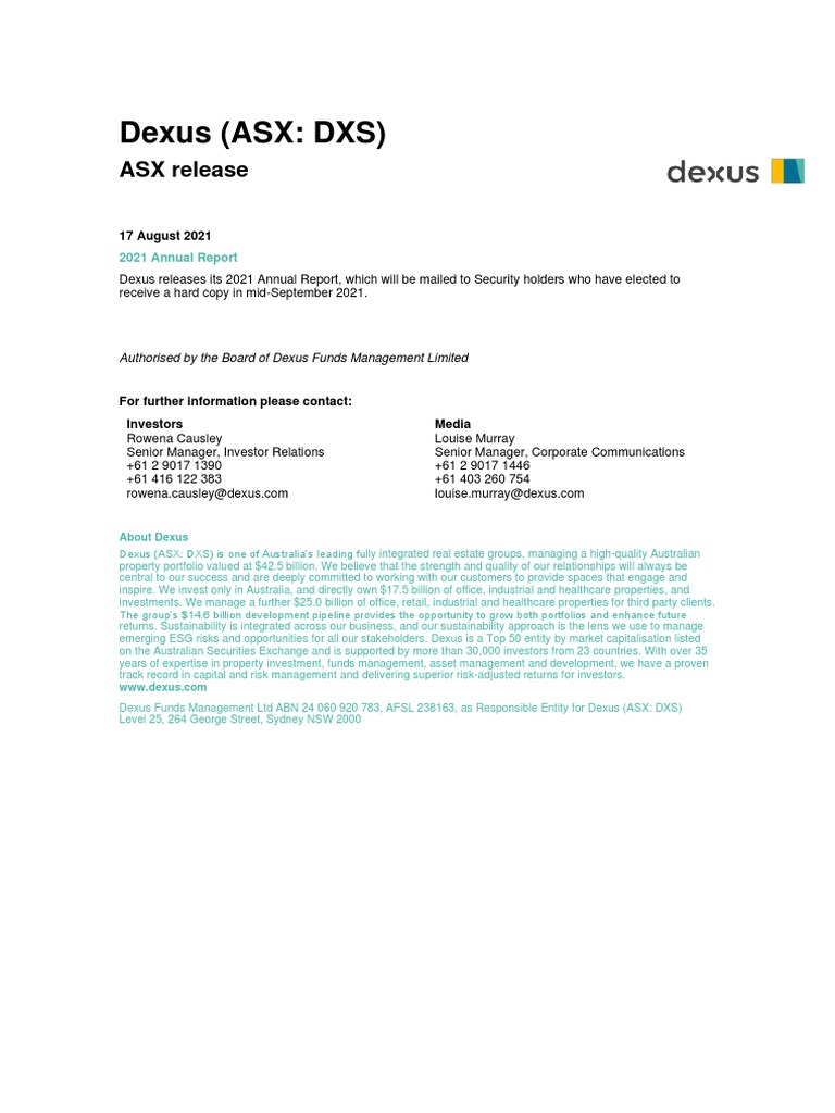 Dexus 2021 Annual Report | PDF | Investment Management | Investing