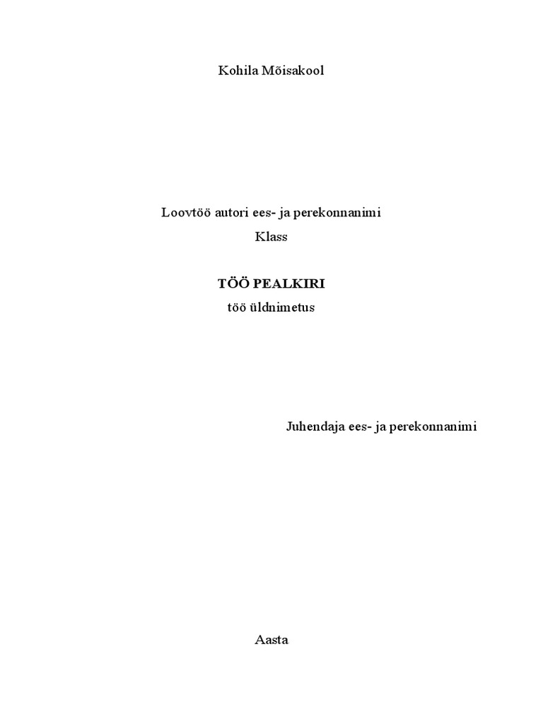 Loovtöö Näidis 8 Klass | PDF