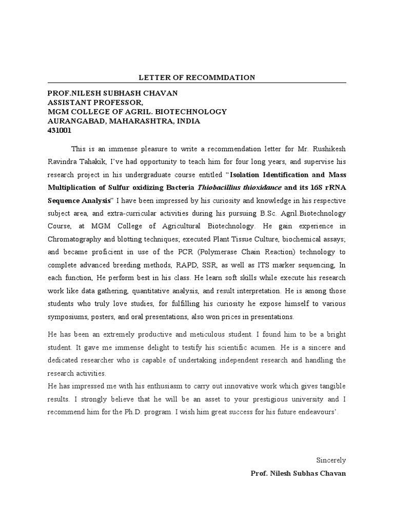 Letter of Recommdation | PDF