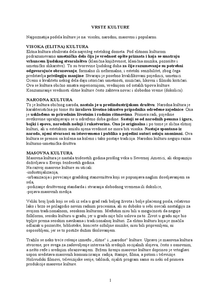 Vrste Kulture | PDF