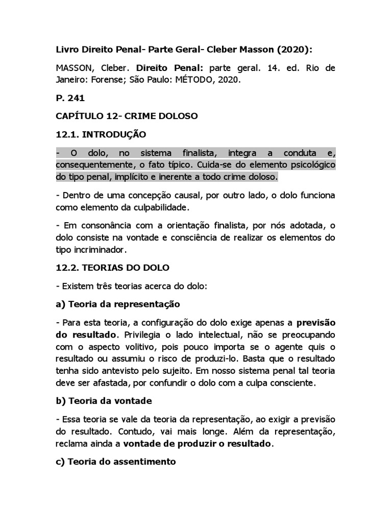 Teorias do Dolo no Direito Penal | PDF | Intenção (Direito Penal ...