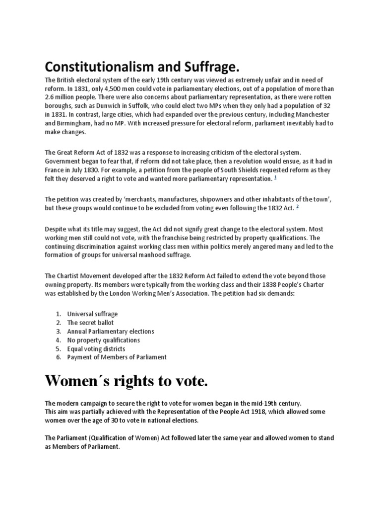 Constitutionalism and Suffrage | PDF | Suffrage | Women's Suffrage