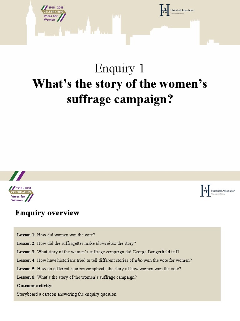 HA Suffrage Enquiry 1 Lesson 1 PowerPoint | PDF | Women's Suffrage ...