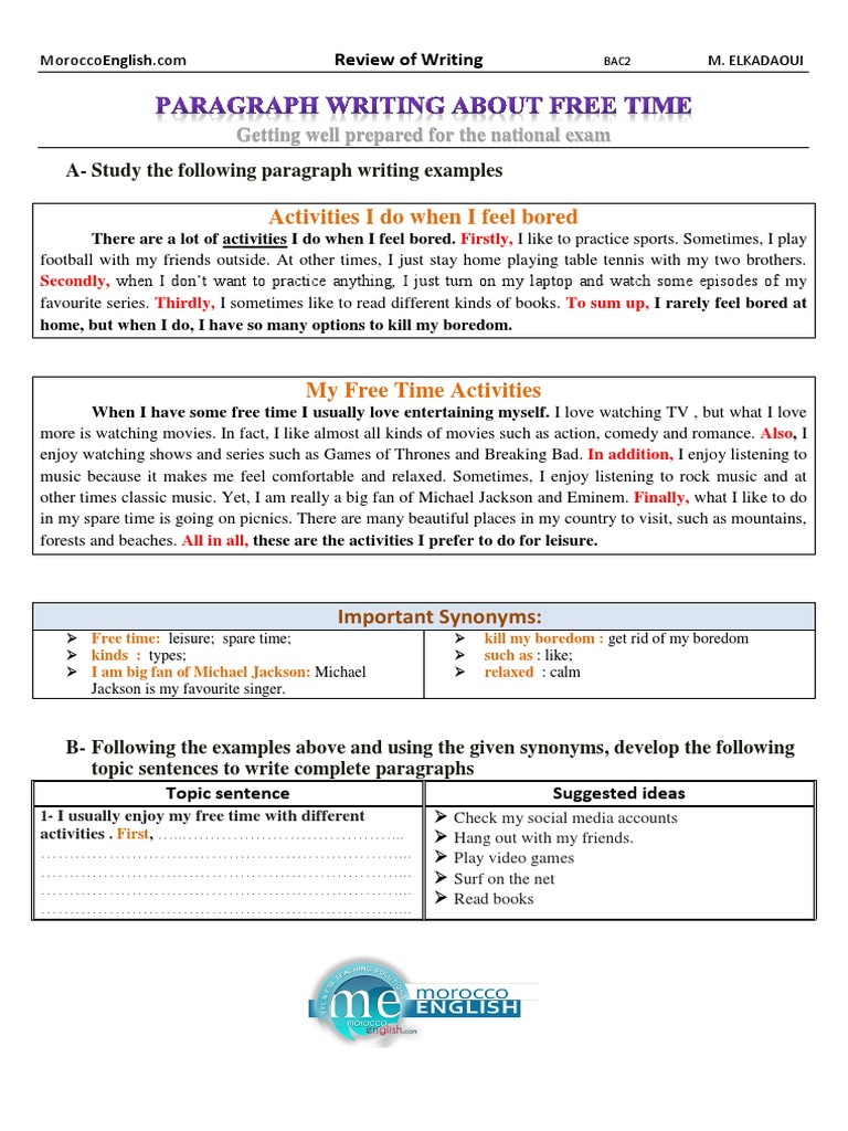 Free Time Activities Paragraph Writing | PDF | Leisure