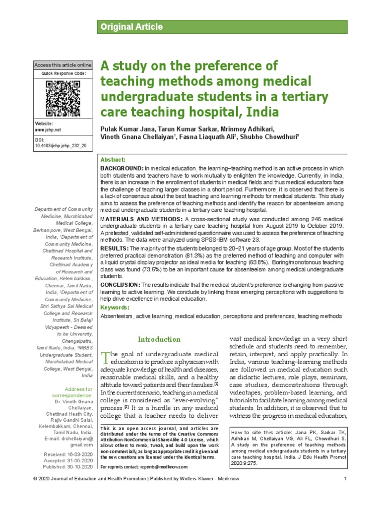 A Study On The Preference of Teaching Methods Among Medical ...