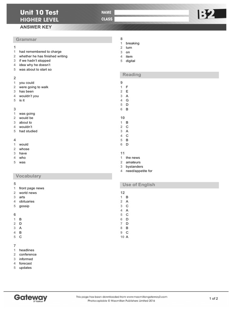 B2 UNIT 10 Test Answer Key Higher | PDF | Cognition | Communication B2 UNIT 10 Test Answer Key Higher | PDF | Cognition | Communication