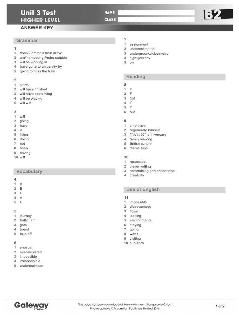 Unit 3 B2 Test Answer Key | PDF | Cognitive Science | Human Communication