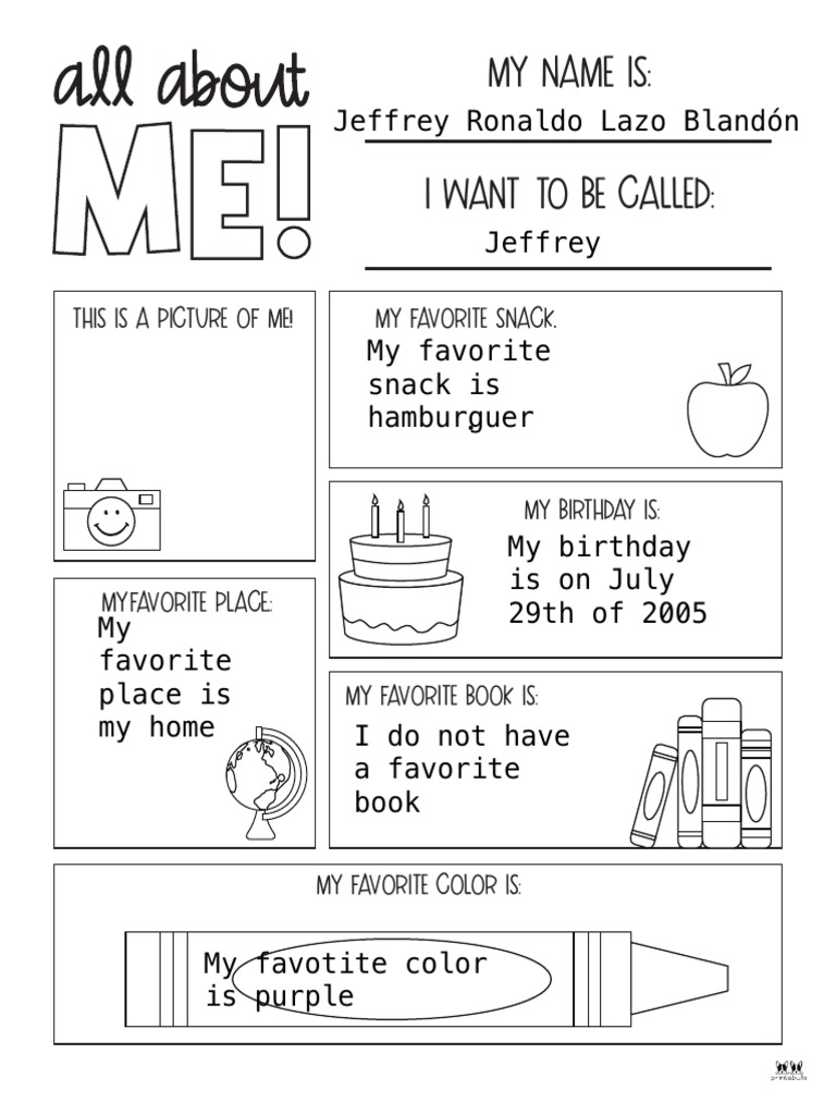 All About Me Worksheet | PDF