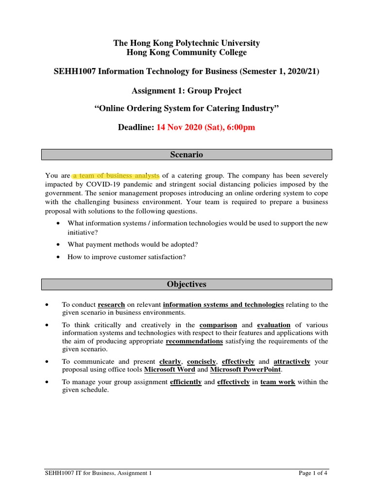 SEHH1007 Assignment 1 - Specifications 2020-21 S1 | PDF | Communication