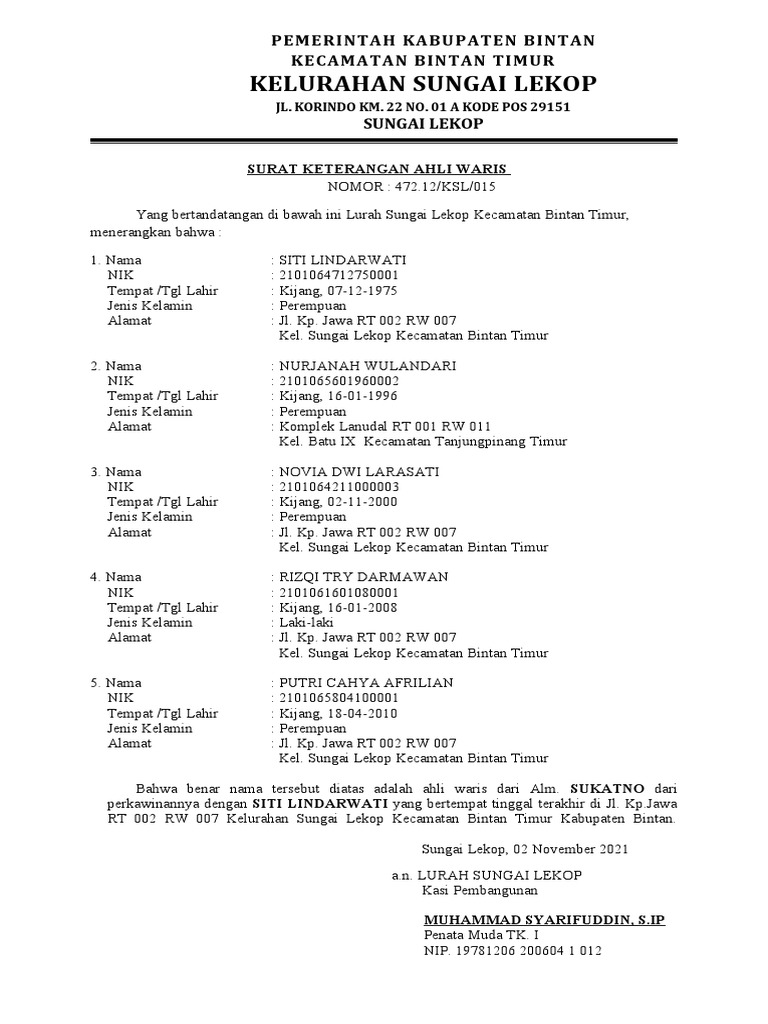 contoh ahli waris | PDF