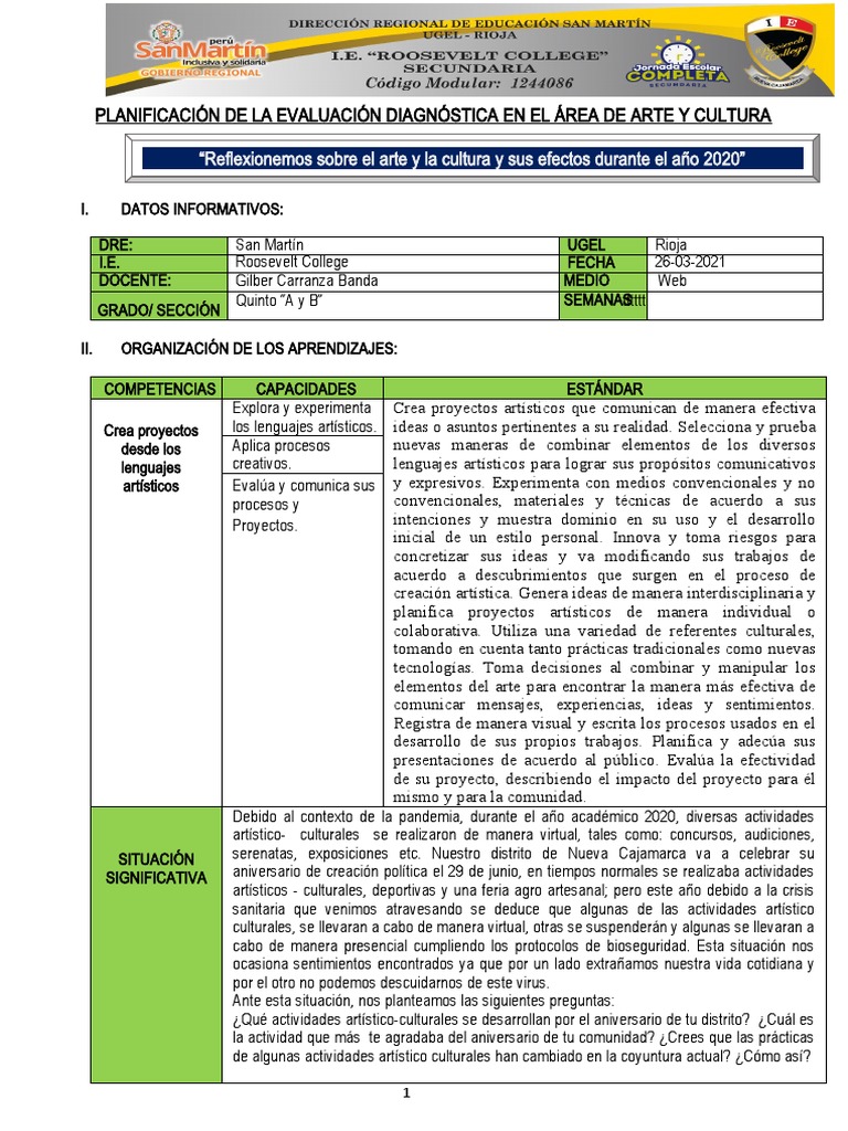 Evaluación Diagnóstica Arte Y Cultura 5º Pdf Evaluación Cómics 3586