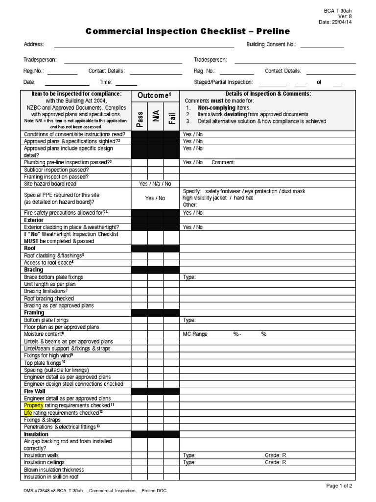 Commercial Preline Inspection Checklist | PDF | Building Insulation ...