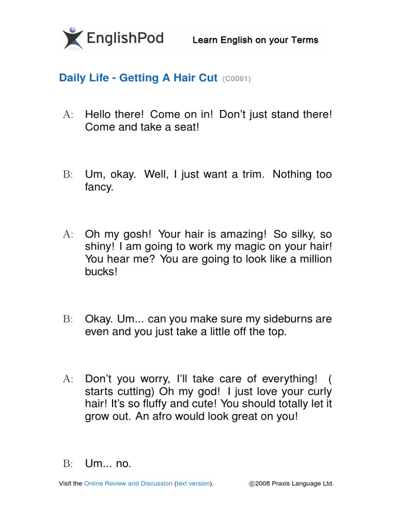 Daily Life - Getting A Hair Cut | PDF | Hairstyle | Hair