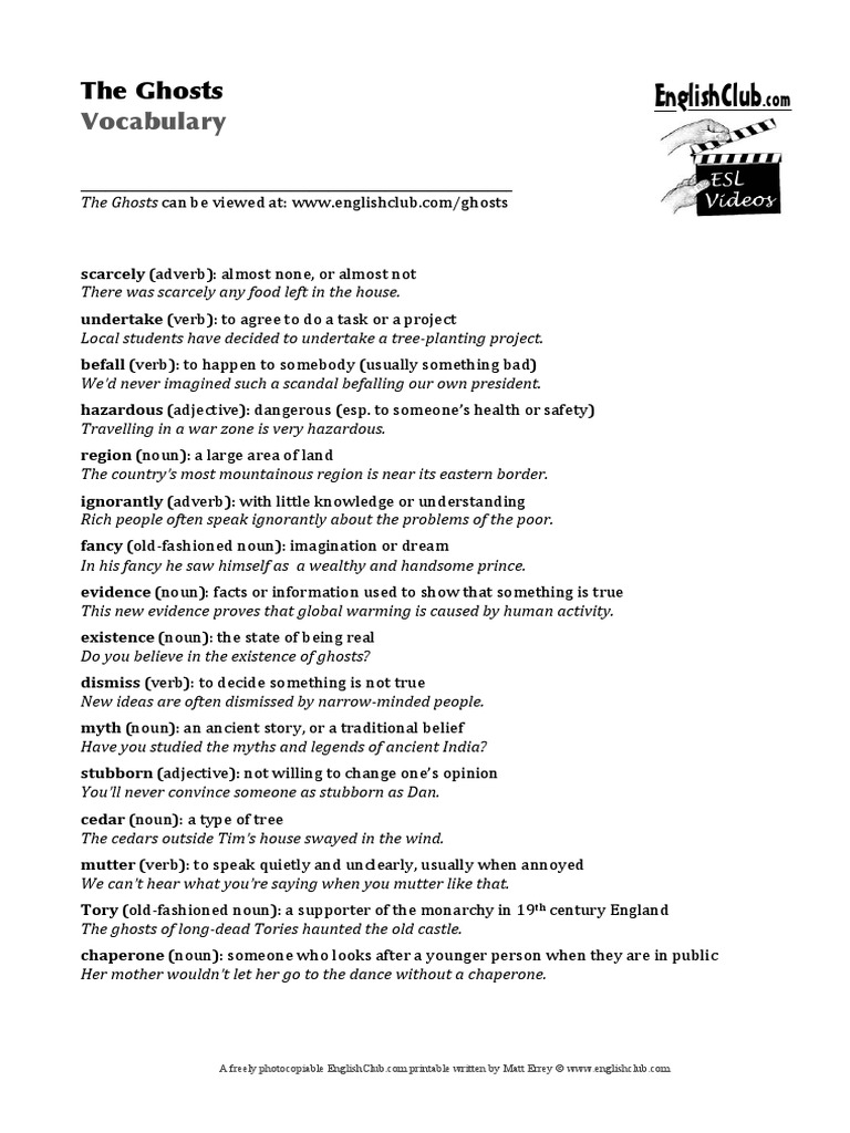 EC - The Ghosts Vocabulary | PDF | Verb | Linguistic Typology