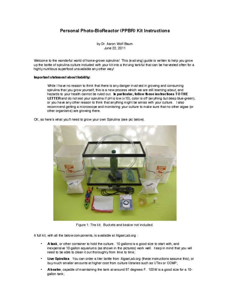 Personal Photo-BioReactor (PPBR) Kit Instructions | PDF | Potassium ...