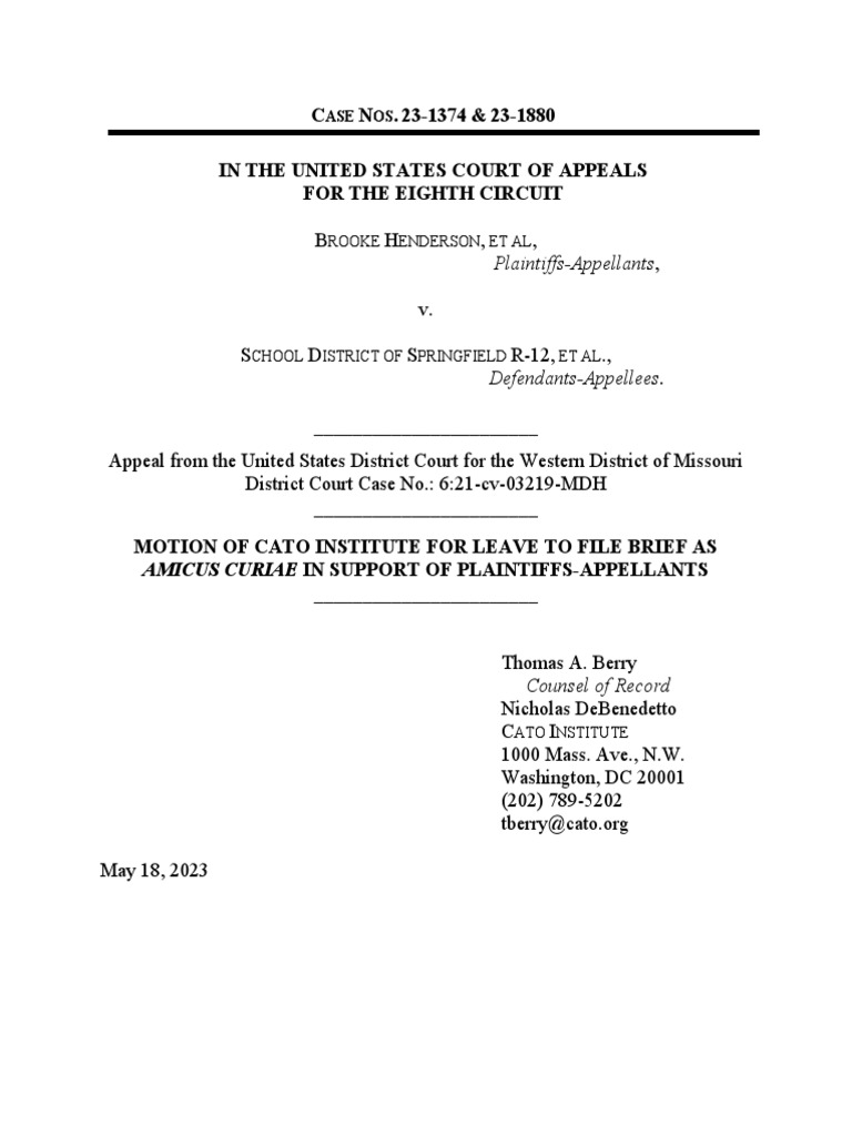 Cato Henderso Eighth Circuit Brief Final | PDF | First Amendment To The ... Cato Henderso Eighth Circuit Brief Final | PDF | First Amendment To The ...