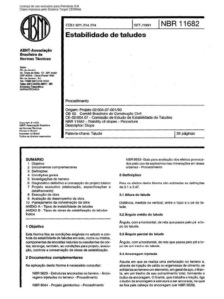 NBR 11682 - Estabilidade de Taludes | PDF