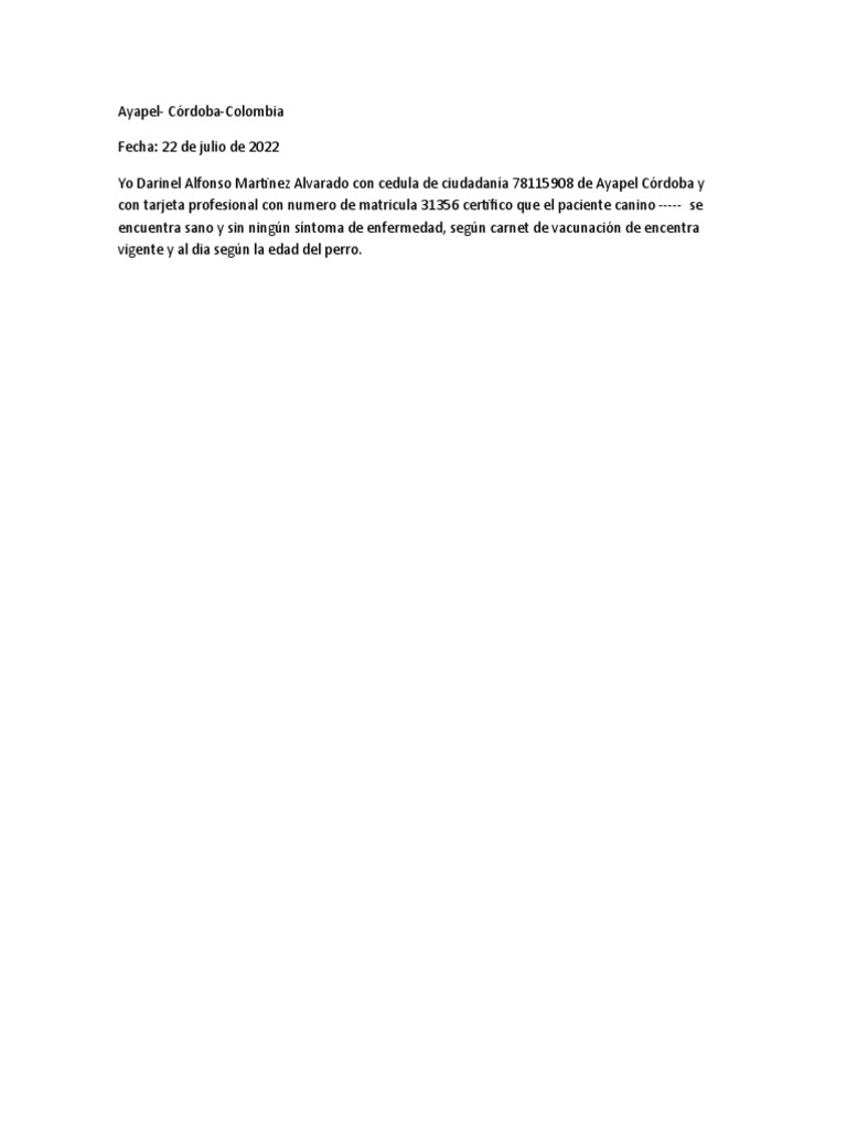 Certificado Veterinario | PDF Certificado Veterinario | PDF