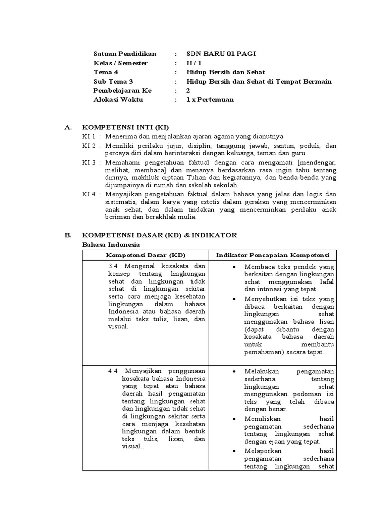 RPP Kelas 2 Tema 4 Subtema 3 Pembelajaran 2 | PDF