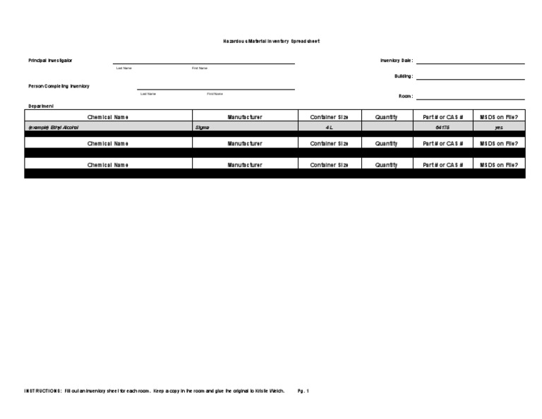 Hazardous Material Inventory Template | PDF