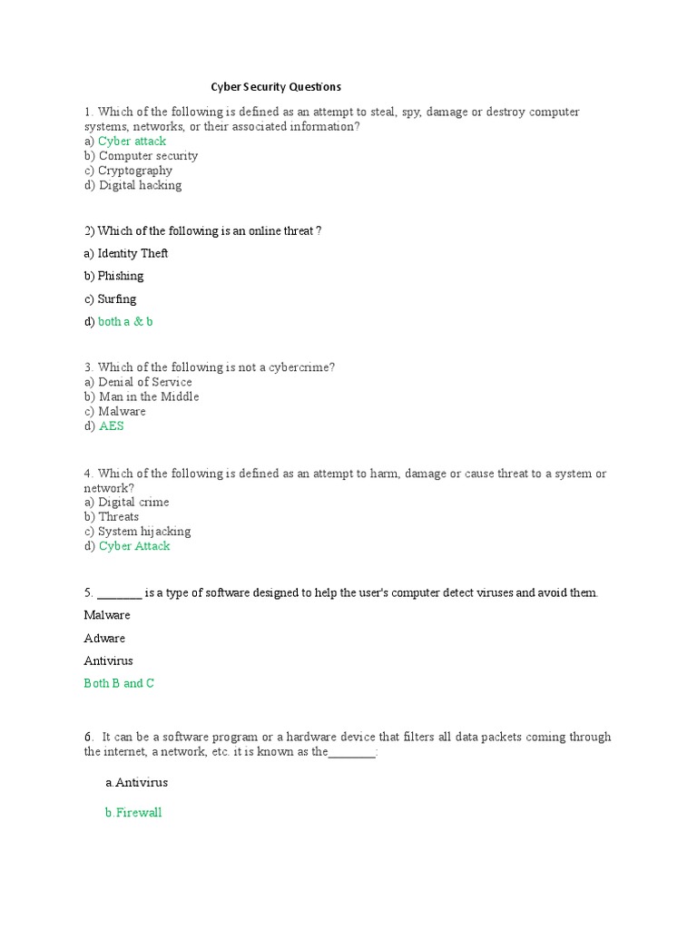 Cyber Security Quiz Questions and Answers | PDF | Computers