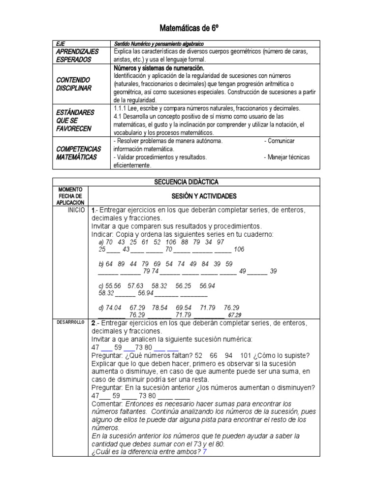 Matemáticas de 6º | PDF | Matemáticas | Secuencia