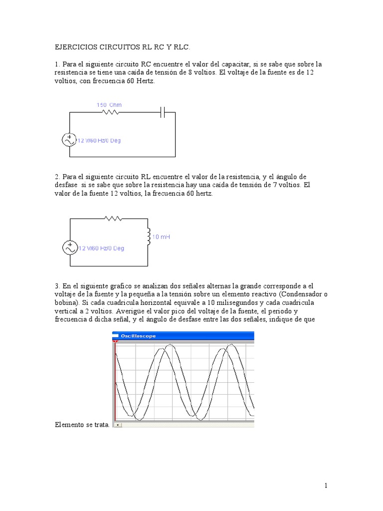 Ejercicios 1. Circuitos RL RC y RLC | PDF