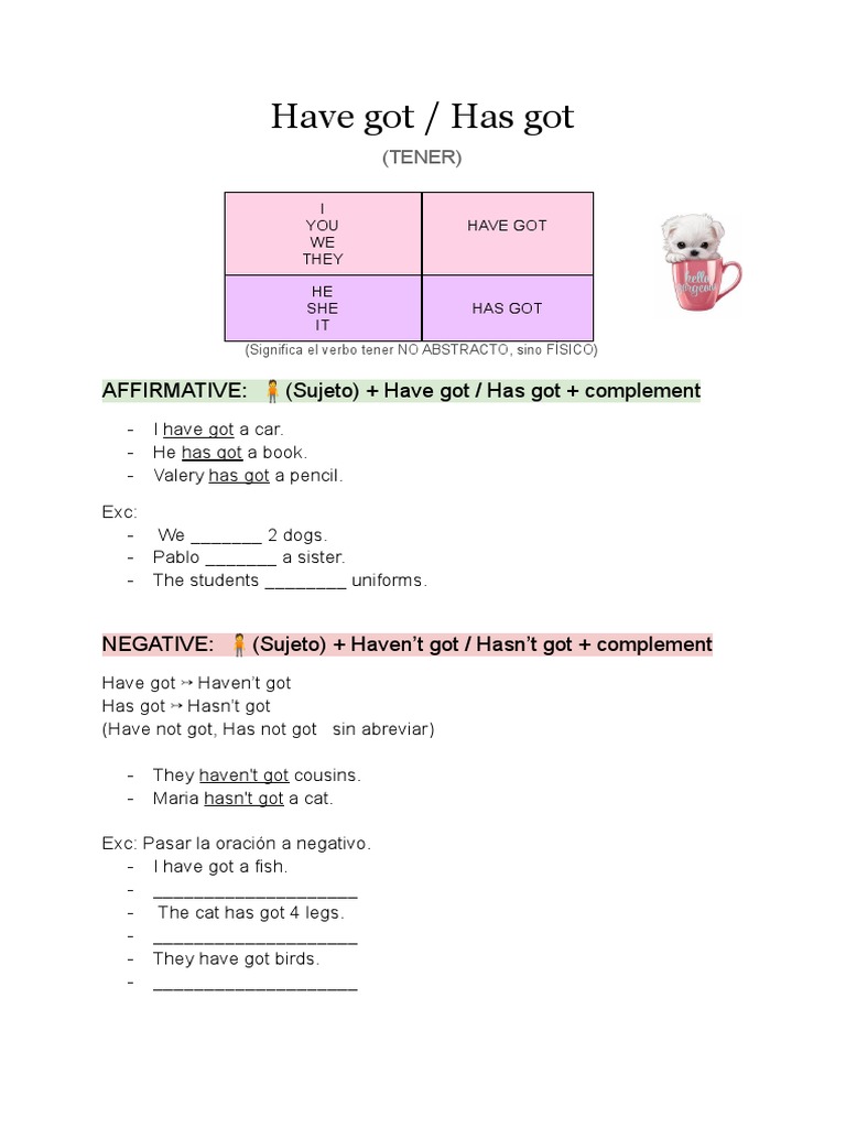 Have Got / Has Got Structure | PDF