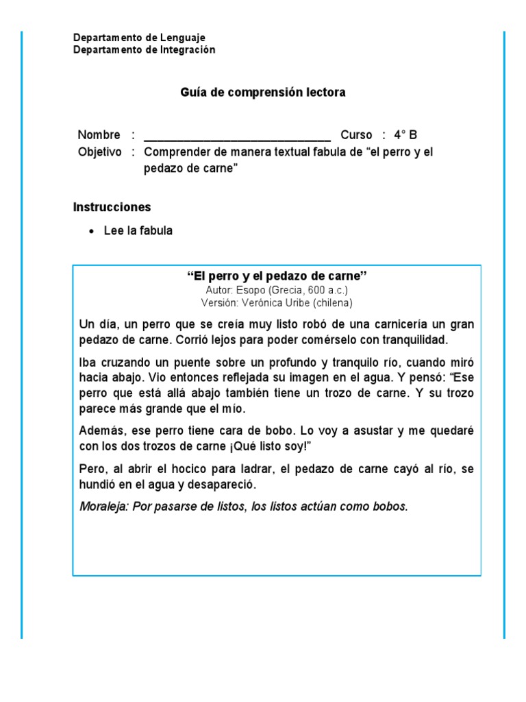 Guía De Comprensión Lectora Fabula Pdf