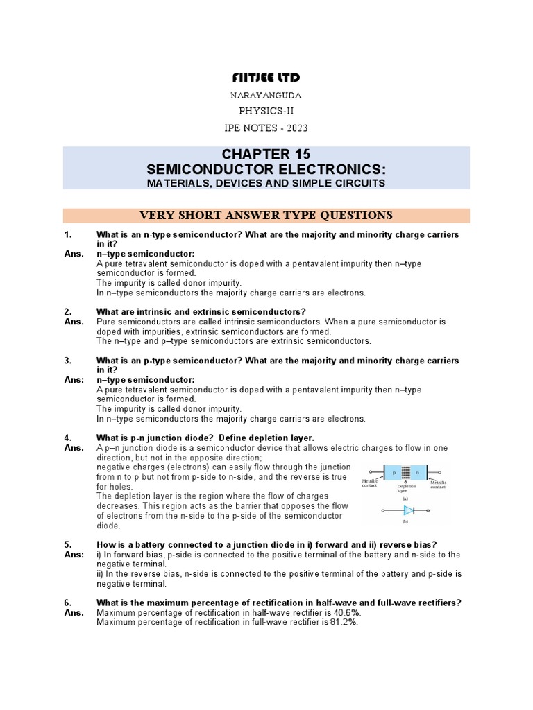 SR Inter IPE Question Bank Chapter-XV (SEMICONDUCTOR ELECTRONICS) | PDF | P–N Junction | Rectifier