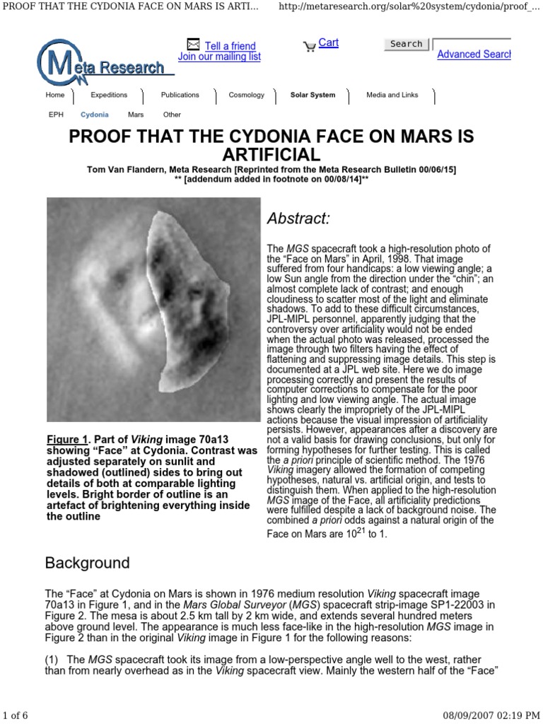 Proof That The Cydonia Face On Mars Is Artificial | PDF | Hypothesis ...