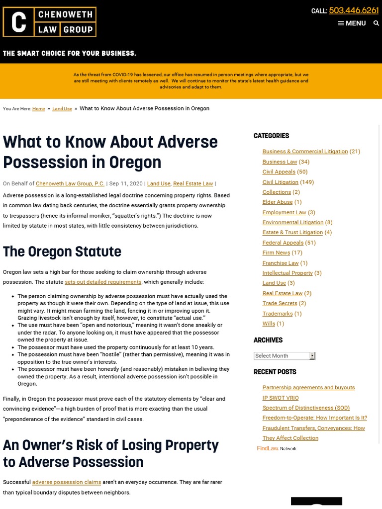 What To Know About Adverse Possession in Oregon | Download Free PDF ...