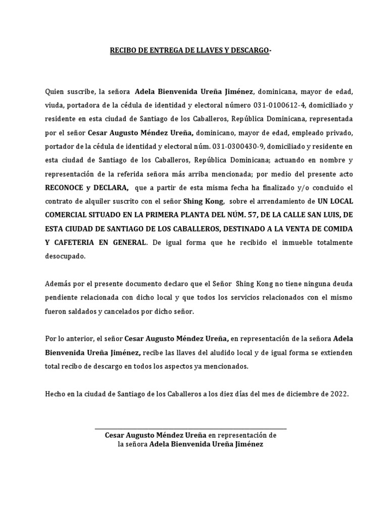 Recibo Entrega de Llaves | PDF