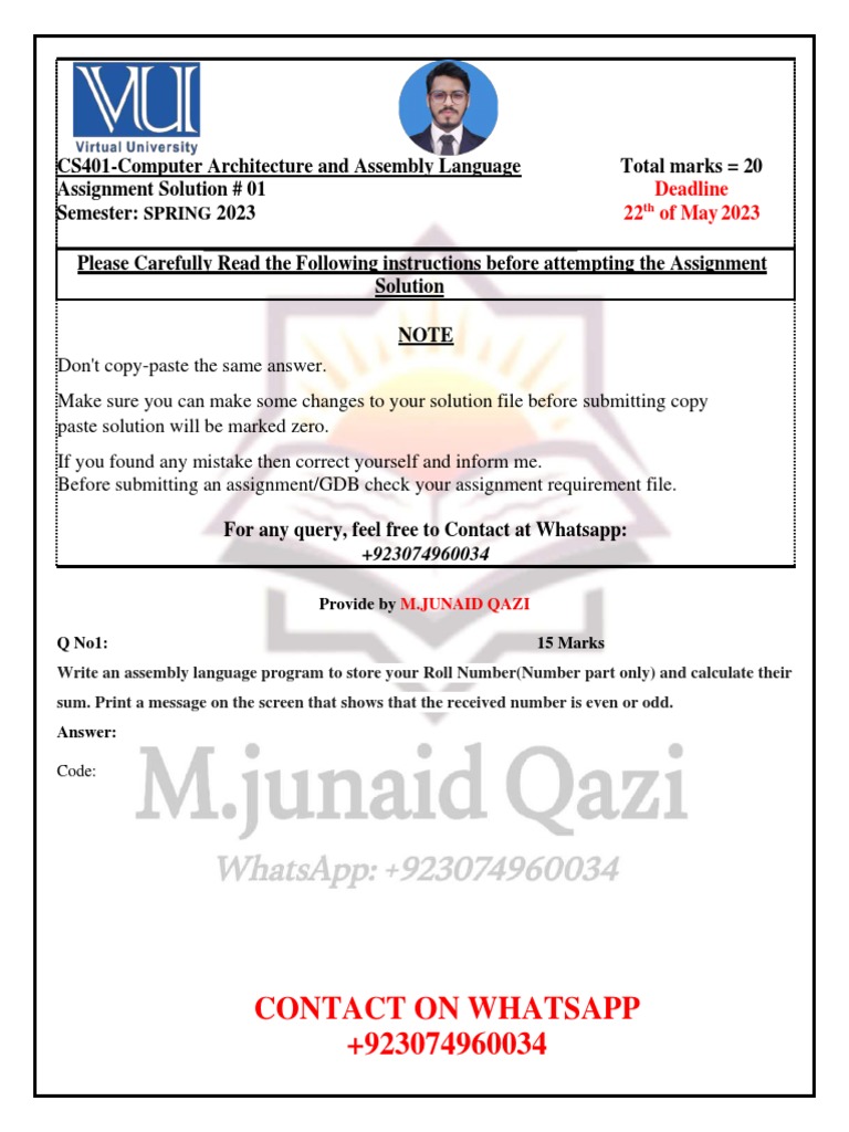 CS401-Assignment No.1 Solution by M.junaid Qazi | PDF CS401-Assignment No.1 Solution by M.junaid Qazi | PDF