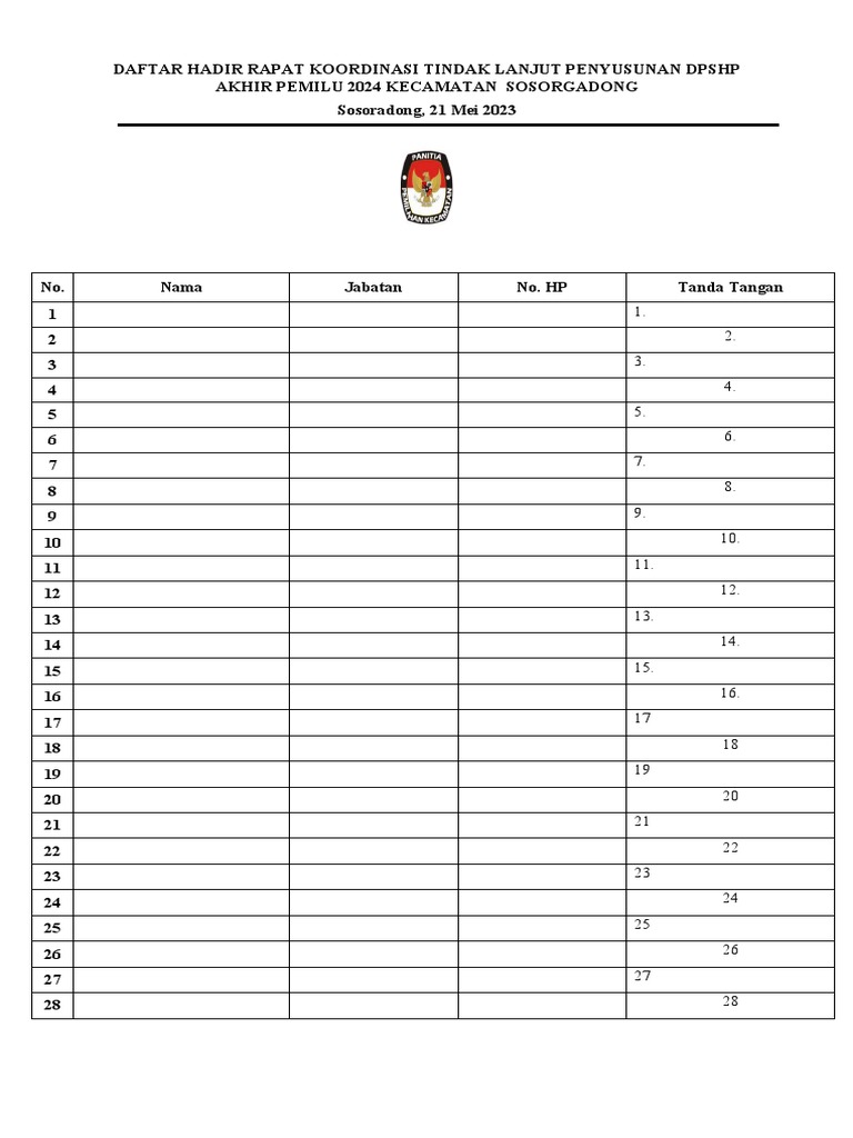 Draft Daftar Hadir DPSHP | PDF